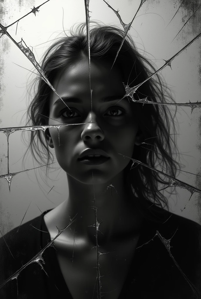 Stable Diffusion Prompt: Shattered reflection distorts a face in broken window art