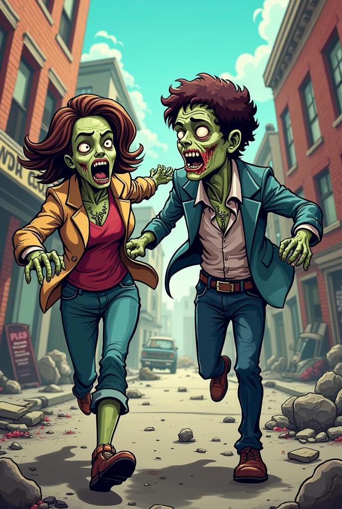Stable Diffusion Prompt: Female zombie chases man in cartoon during ...