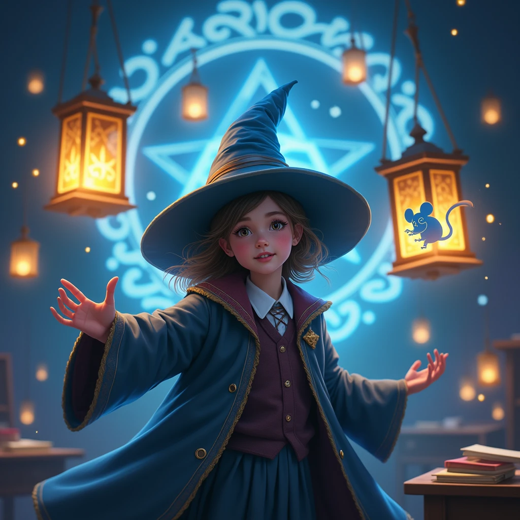 Stable Diffusion Prompt: Masterpiece: Girl Wizard in Magic School Classroom