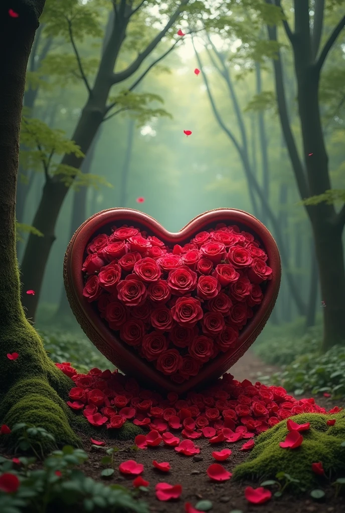 Stable Diffusion Prompt: Heart-shaped rose arrangement amid forest ...