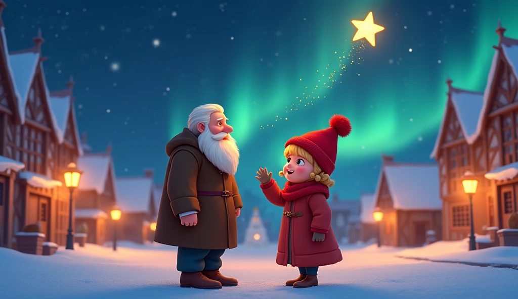 Stable Diffusion Prompt: Astrid and Grandpa Erik enjoy a snowy village ...