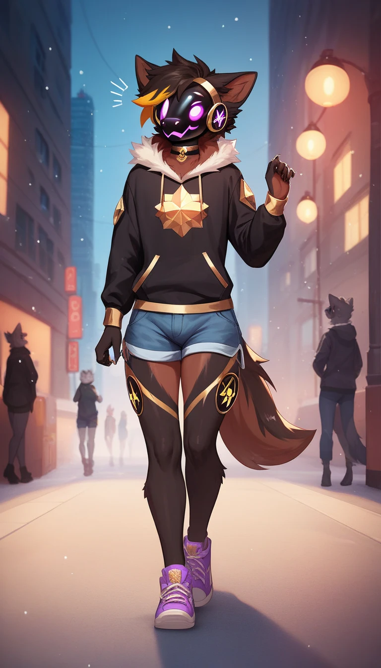 Stable Diffusion Prompt: Surprise protogen furry with black fur and gold accents, cute anthro ...