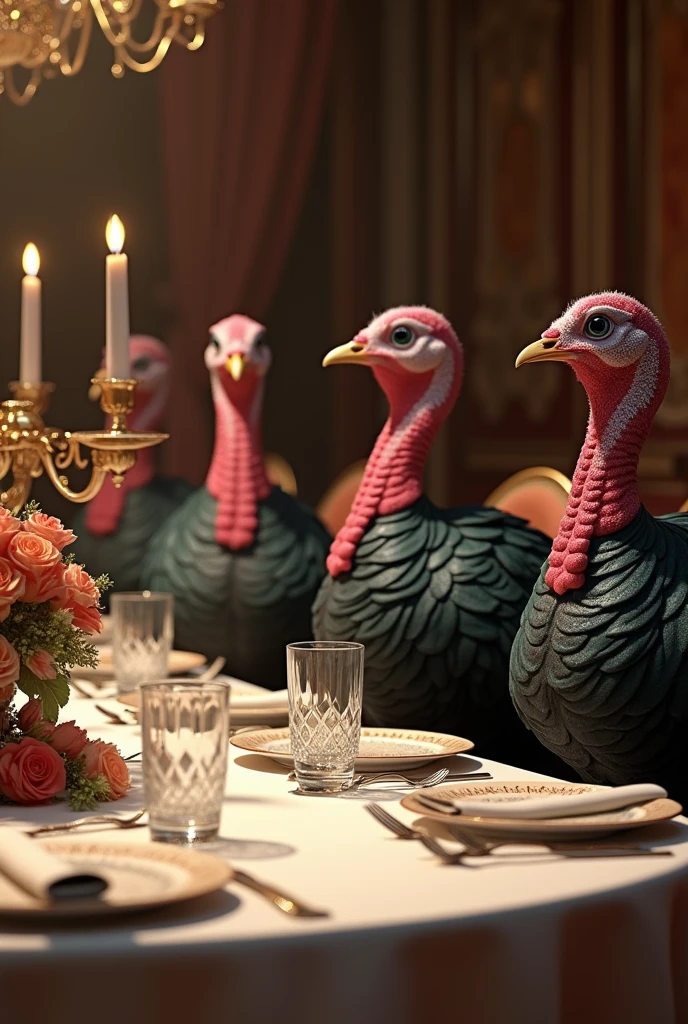 Stable Diffusion Prompt: Elegant turkeys at dinner showcase festive ...