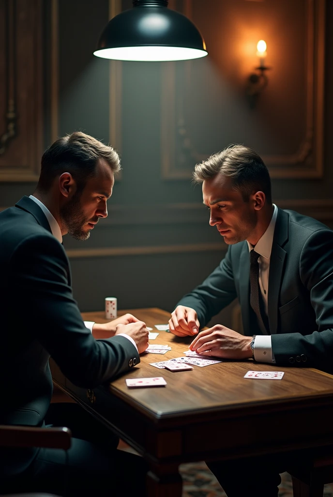 Stable Diffusion Prompt: Two men play poker in a dark room; one wins ...