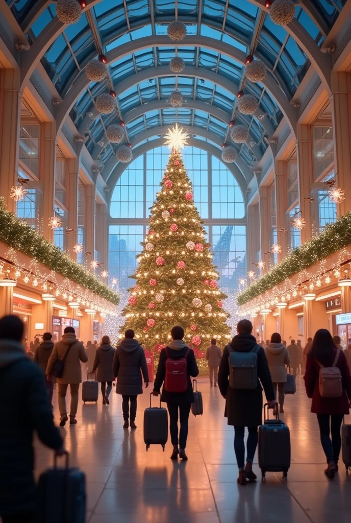 Stable Diffusion Prompt: Christmas airport: festive travel hub with ...