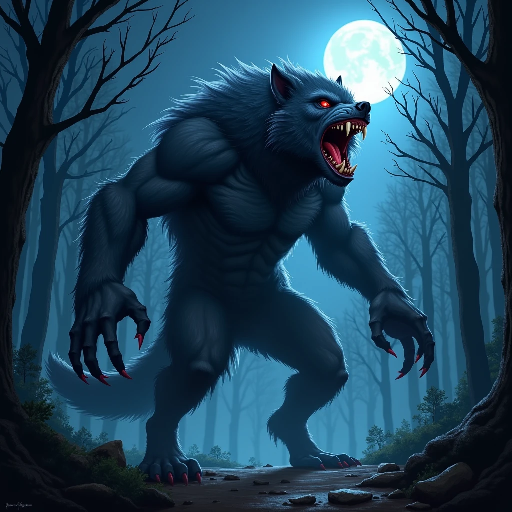 Stable Diffusion Prompt: A strong werewolf , big claws, Howling, red ...
