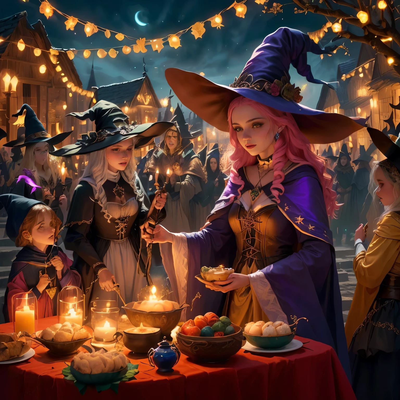 Stable Diffusion Prompt: Witches gather with kids, candles, and magic ...