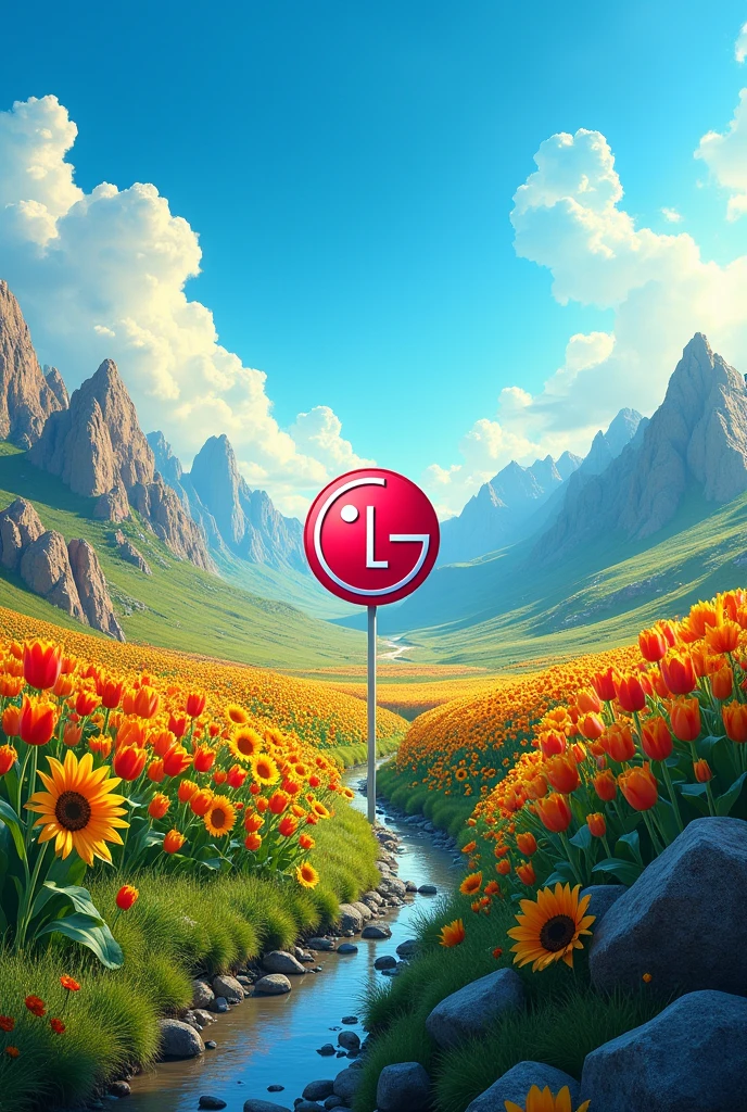 Stable Diffusion Prompt: Lg logo styled as sunflower and tulips on ...