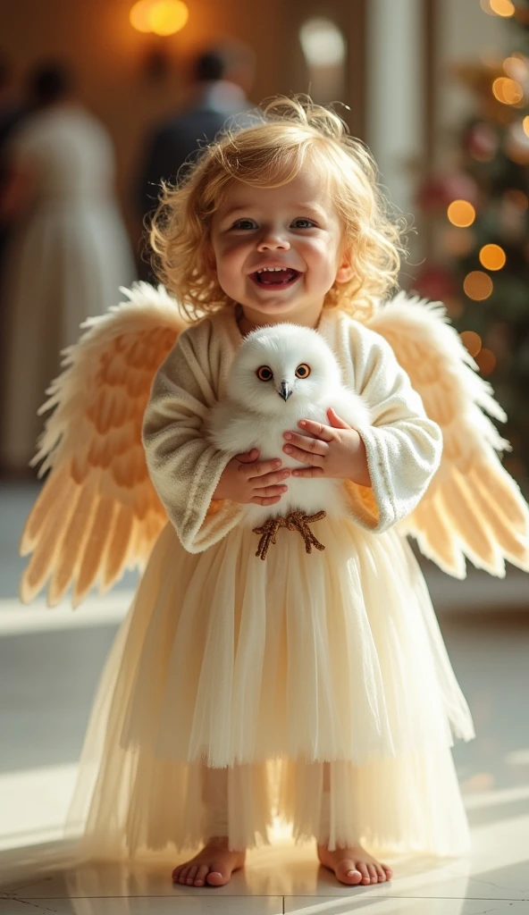 Stable Diffusion Prompt: Happy toddler in cream angel outfit spreads ...