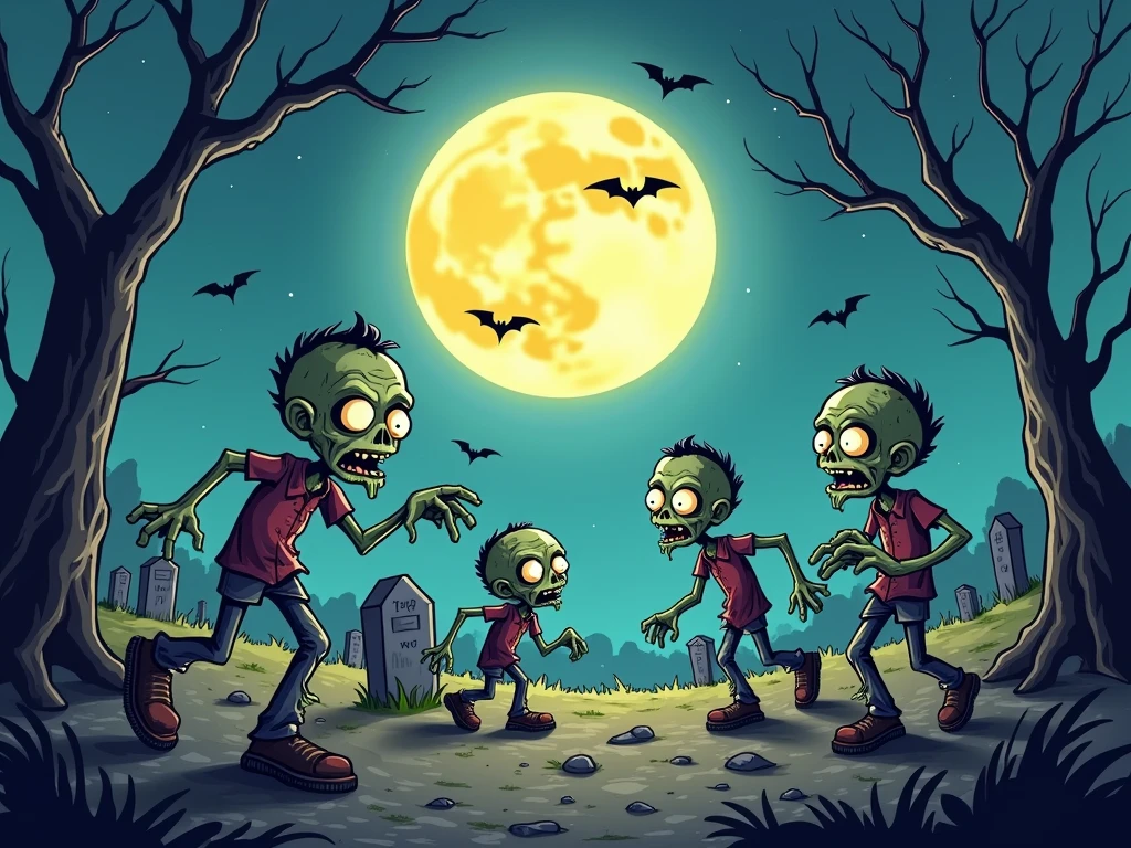 Stable Diffusion Prompt: Zombies on the Full Moon cartoon
