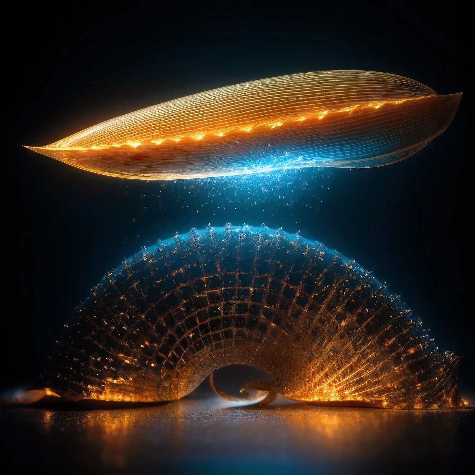 Stable Diffusion Prompt: Close-up of a light sculpture with a distant ...