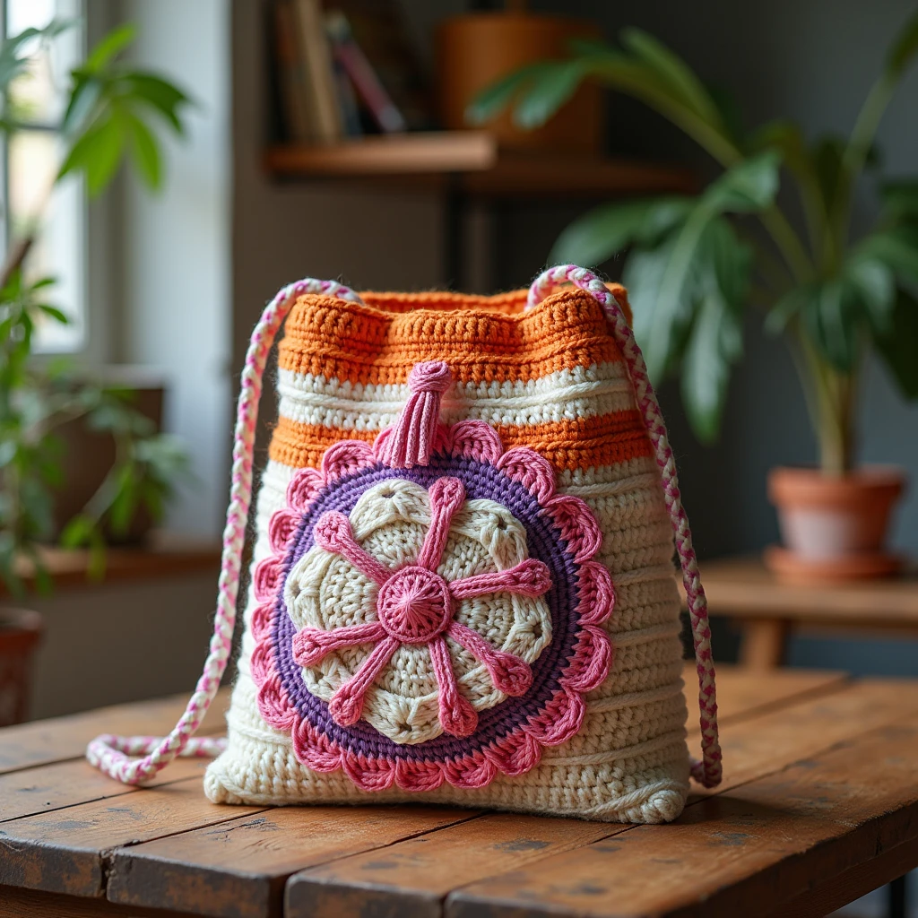 Stable Diffusion Prompt: Nice stylish bag design crochet with wool ...