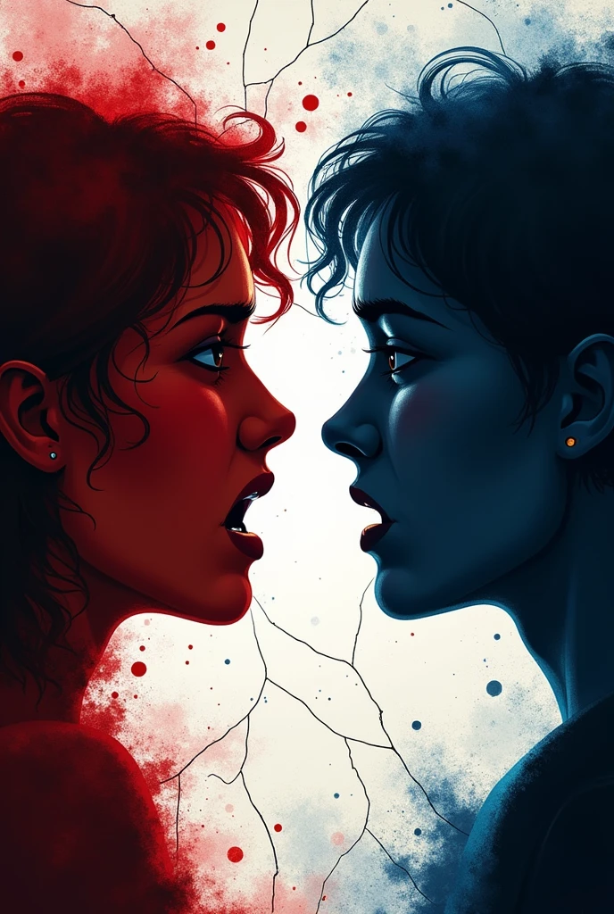 Stable Diffusion Prompt: Two contrasting face silhouettes facing each ...