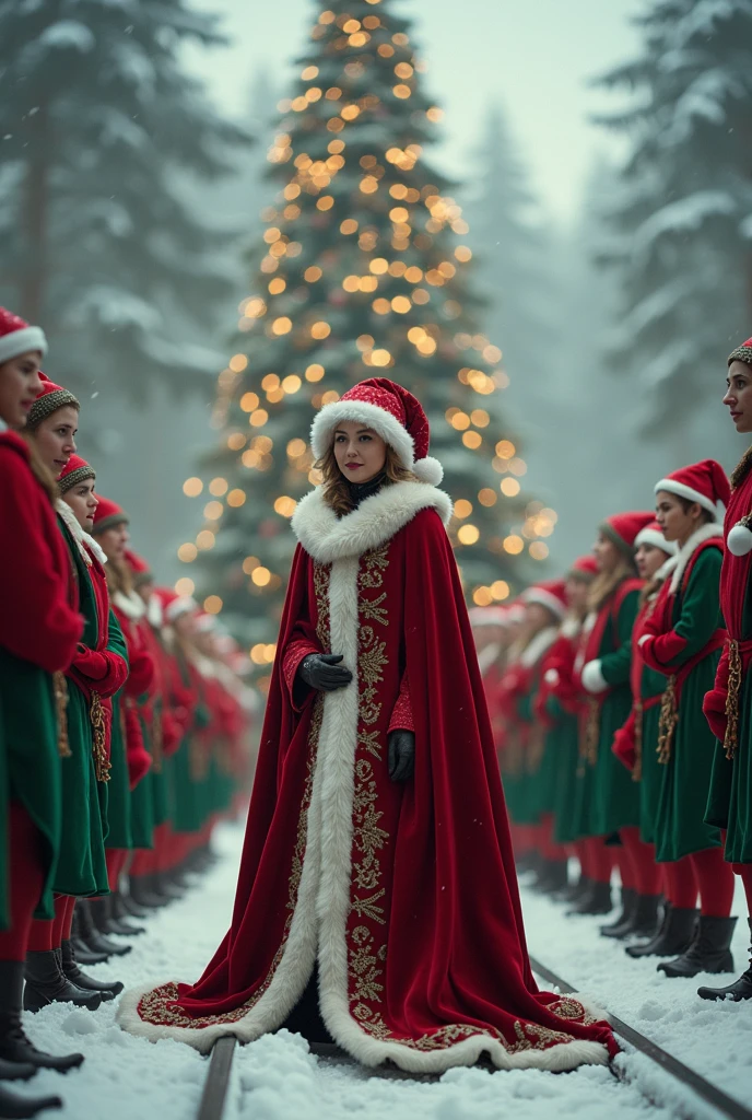 Stable Diffusion Prompt: Mother Christmas and 25 elves celebrate a ...