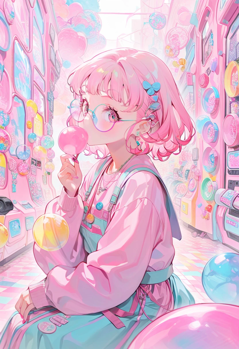 Stable Diffusion Prompt: One girl , Eat Bubble Gum, pink hair, short ...