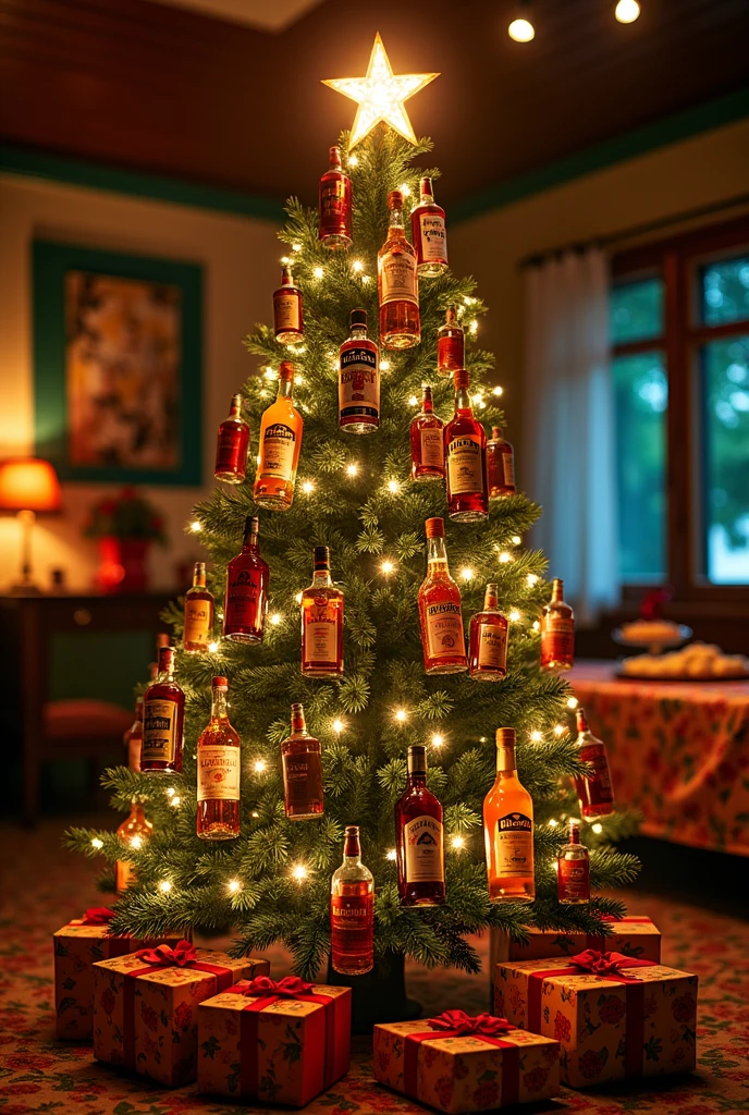 Stable Diffusion Prompt: Unique Christmas tree decorated with liquor ...