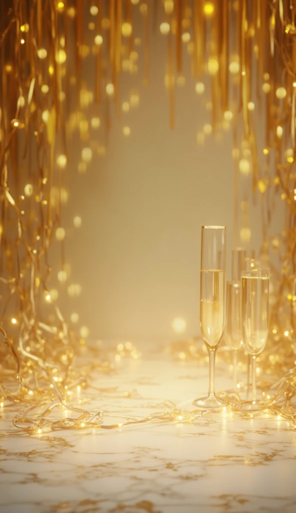 Stable Diffusion Prompt: Luxurious New Year theme with marble backdrop & cascading decor for ...