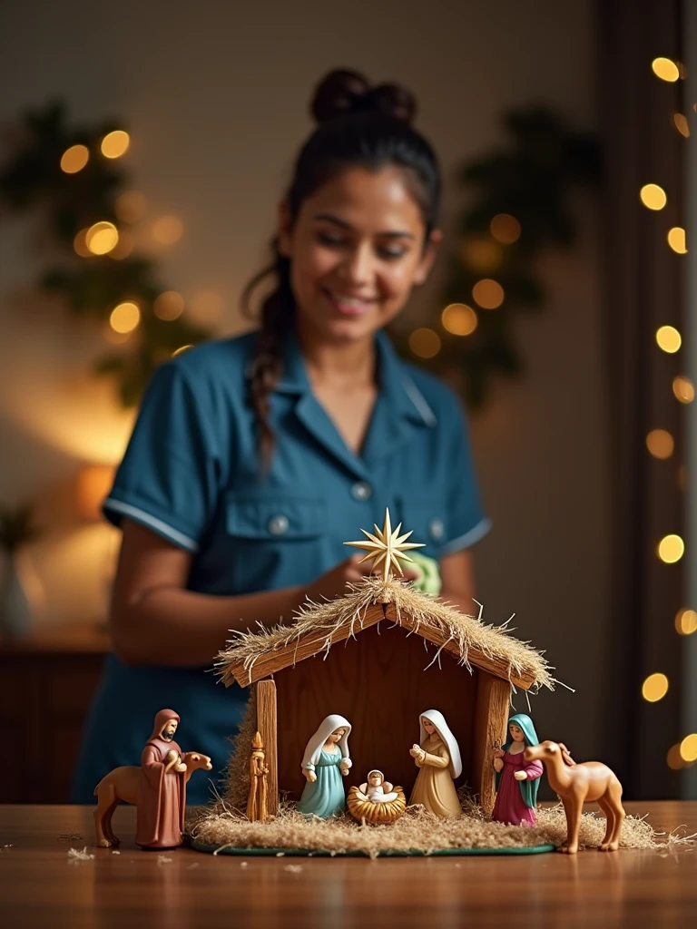 Stable Diffusion Prompt: Realistic Christmas crib in a cozy, decorated ...
