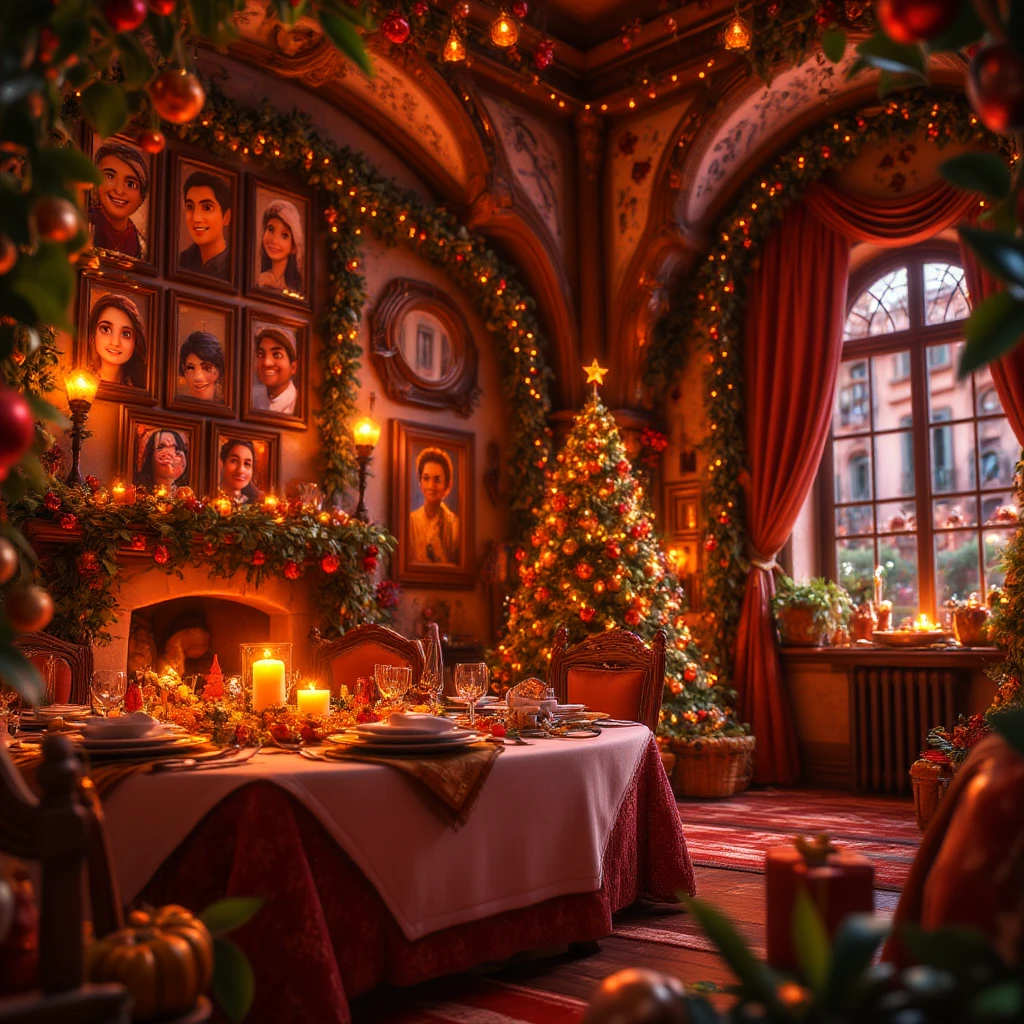 Stable Diffusion Prompt: Cozy Christmas table adorned with festive ...