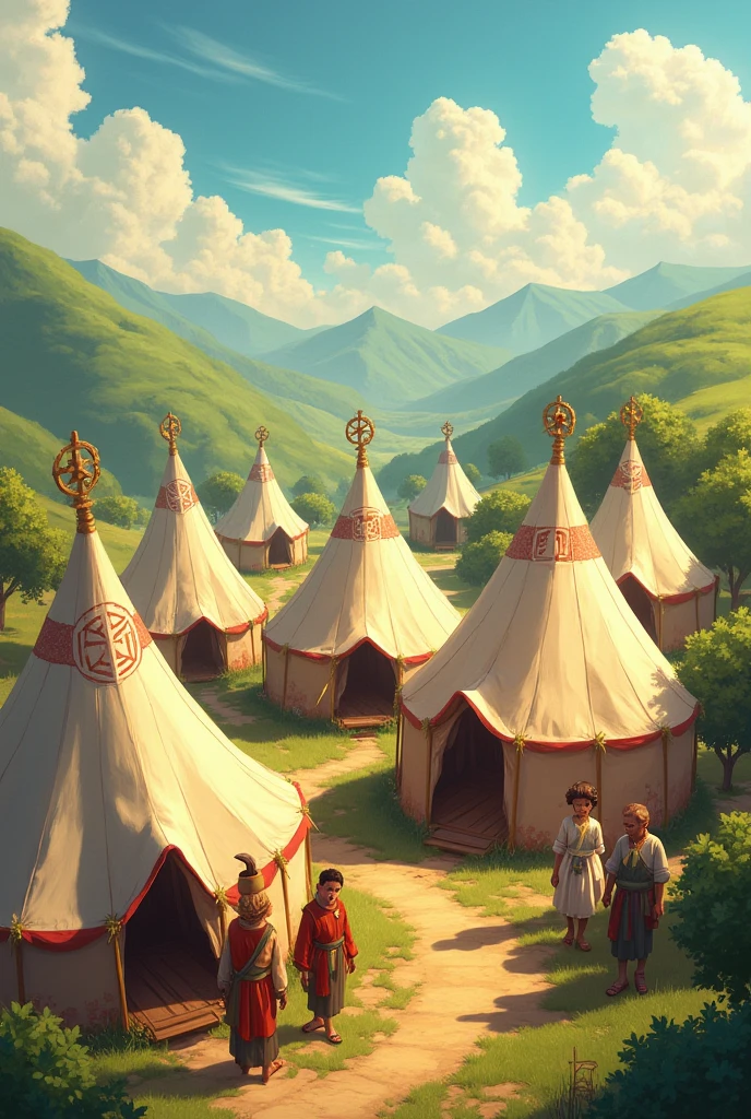 Stable Diffusion Prompt: Village with faith and peace symbols tents ...