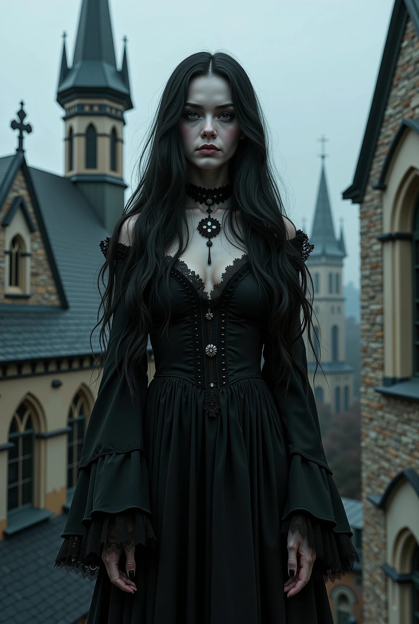 Stable Diffusion Prompt: Gothic woman in black dress by church - dark ...