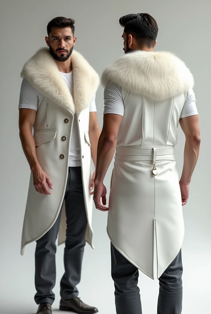 Stable Diffusion Prompt: Men white leather fur vest with model. Make ...