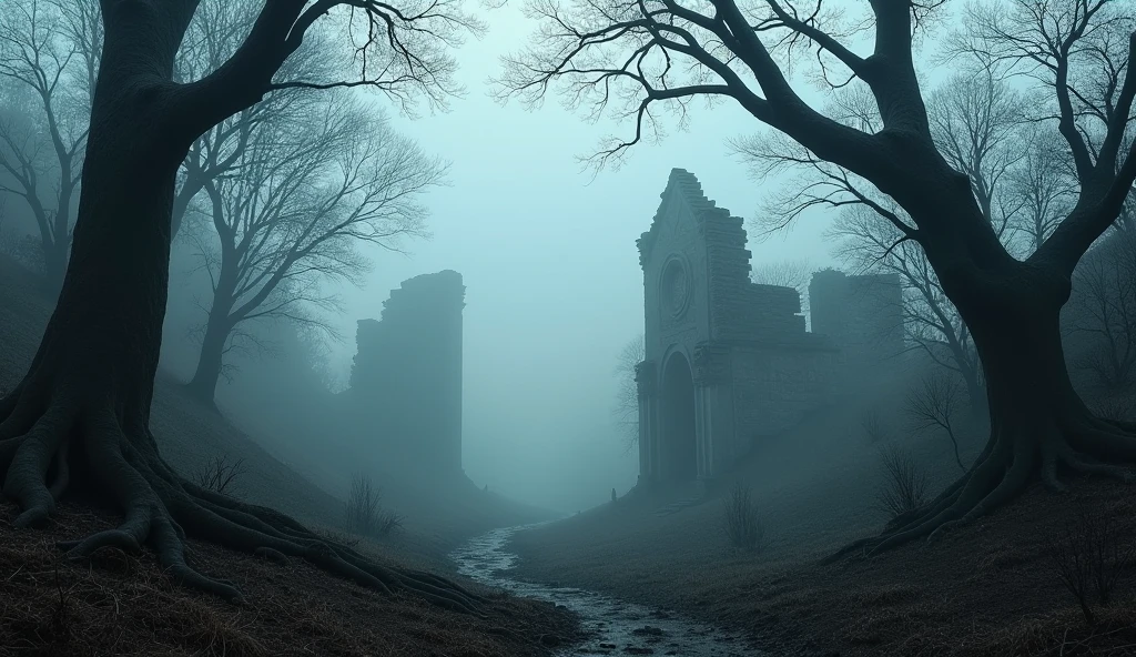 Stable Diffusion Prompt: Dark misty valley with twisted, gnarled trees ...