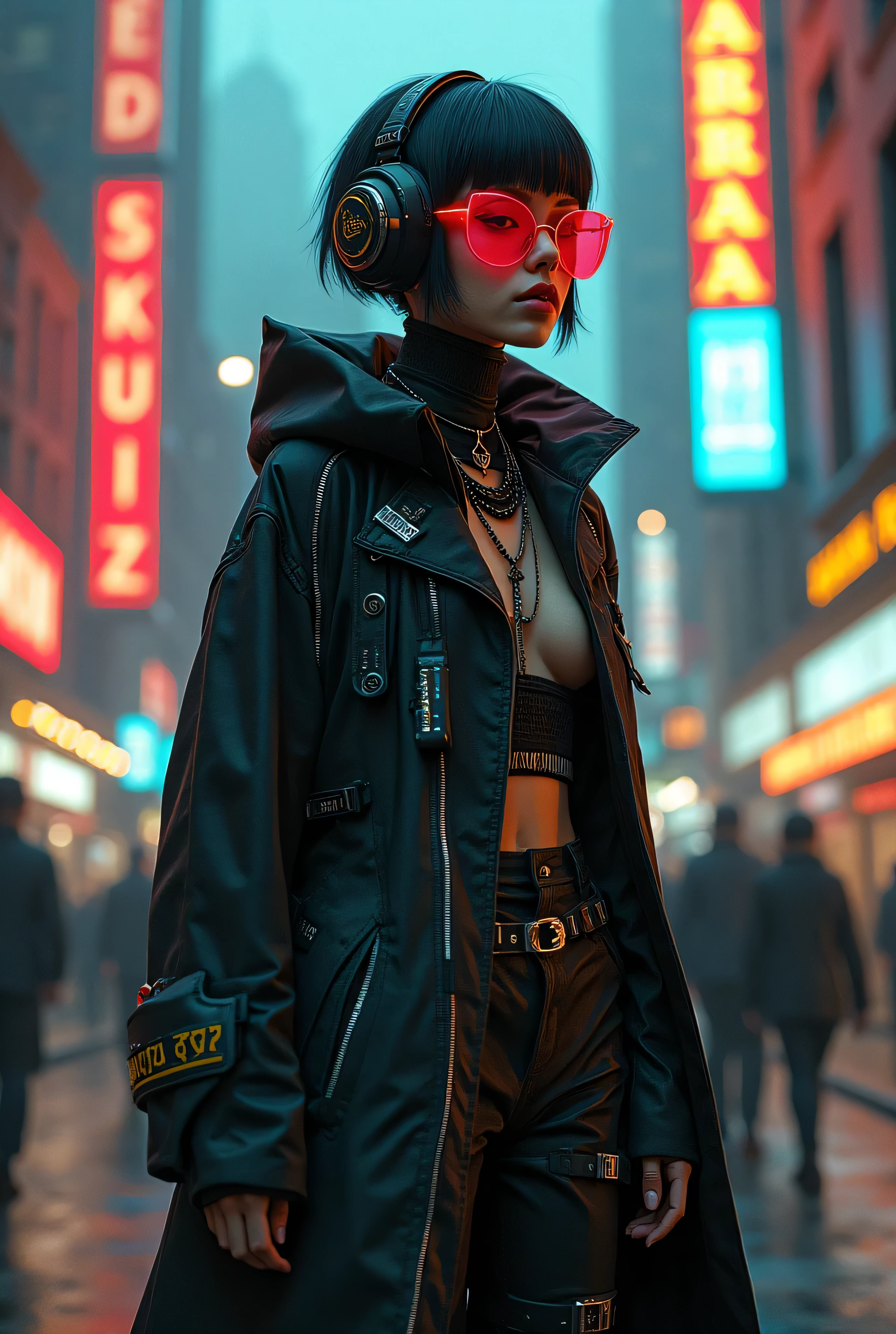 Stable Diffusion Prompt: Woman in black leather and red sunglasses in ...