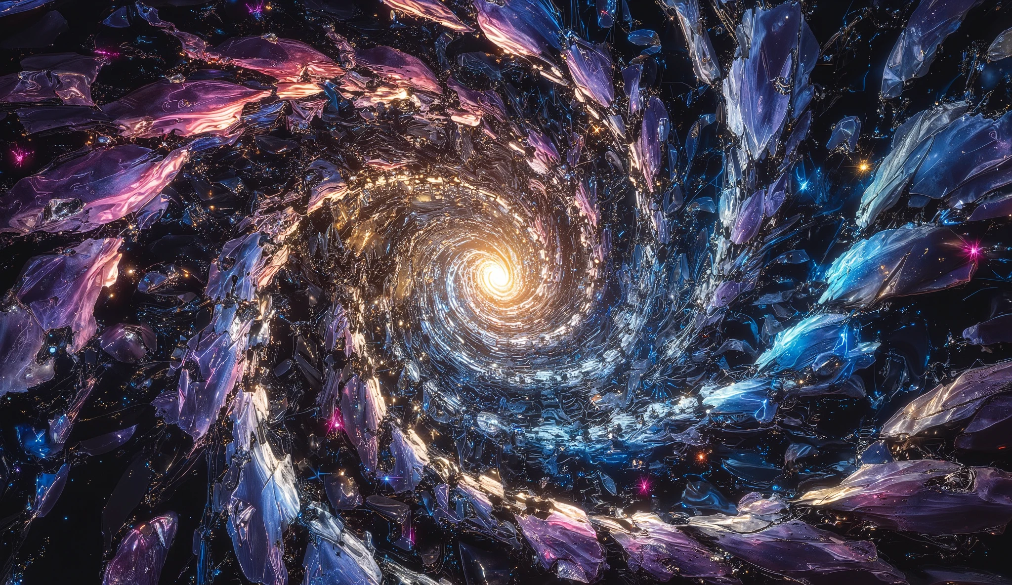 Stable Diffusion Prompt: Close-up of vibrant blue and purple feather spiral, stunning detail