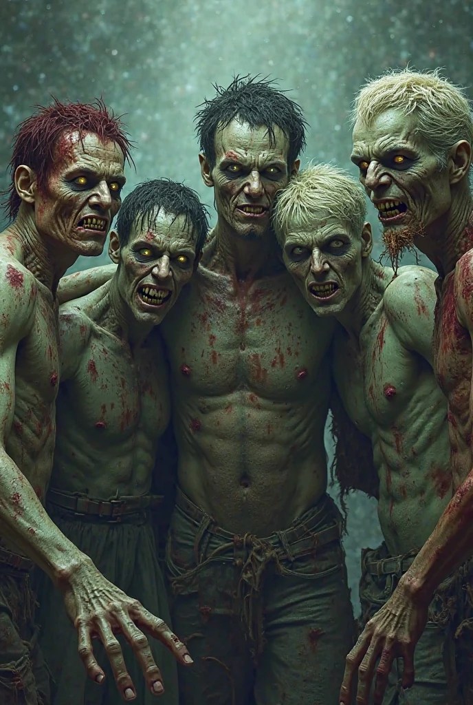 Stable Diffusion Prompt: Five Zombie men , their hair have diffrent ...