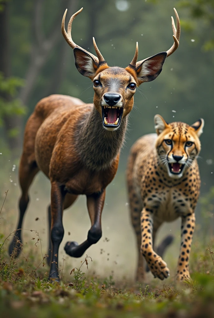 Stable Diffusion Prompt: Deer with scare face chased by cheetah in ...