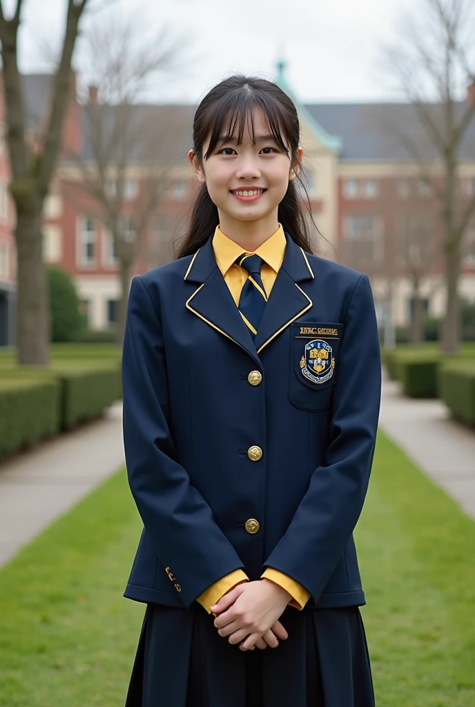 Stable Diffusion Prompt: Stylish navy blue and yellow school uniforms ...