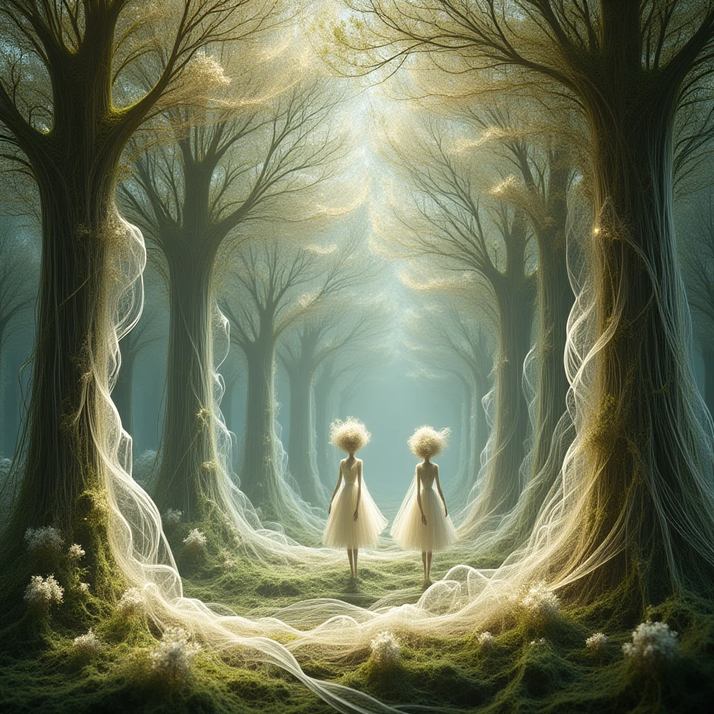 Stable Diffusion Prompt: An enchanted forest of fabric, where the trees ...