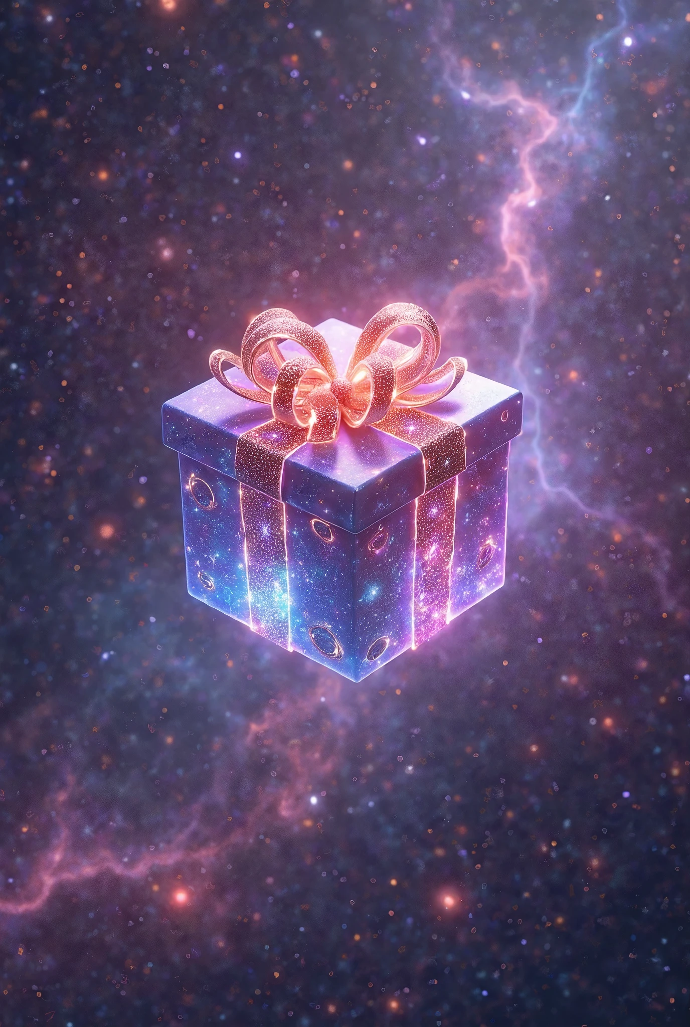 Stable Diffusion Prompt: Gift box with bow in galaxy scene | Cosmic gift idea visualization