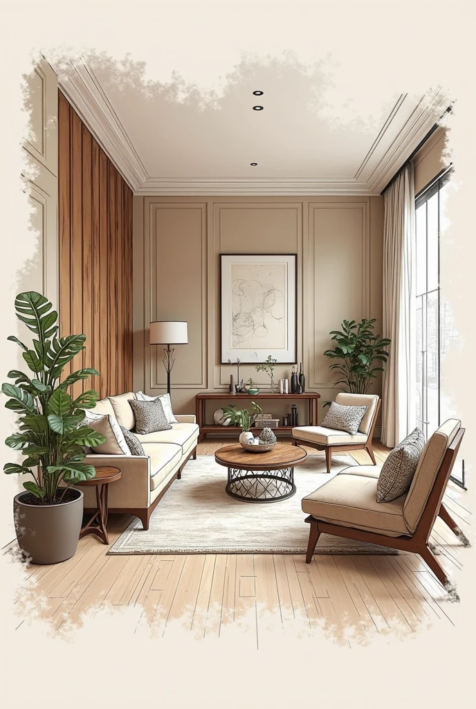 Stable Diffusion Prompt: Chic living room interior design sketch for ...