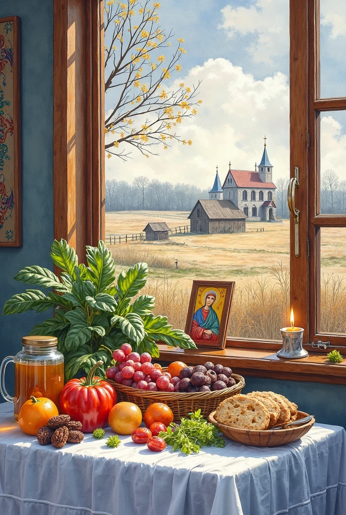 Stable Diffusion Prompt: Watercolor still life of Lenten foods using ...