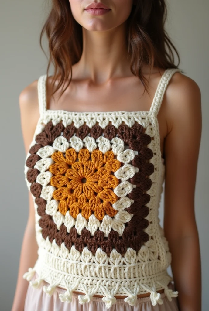Stable Diffusion Prompt: Chic granny square crochet top with vibrant ...