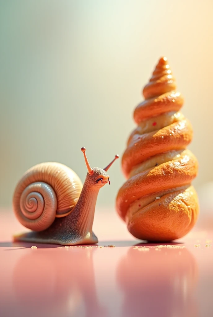 Stable Diffusion Prompt: Snail and croissant facing each other — charming bakery scene