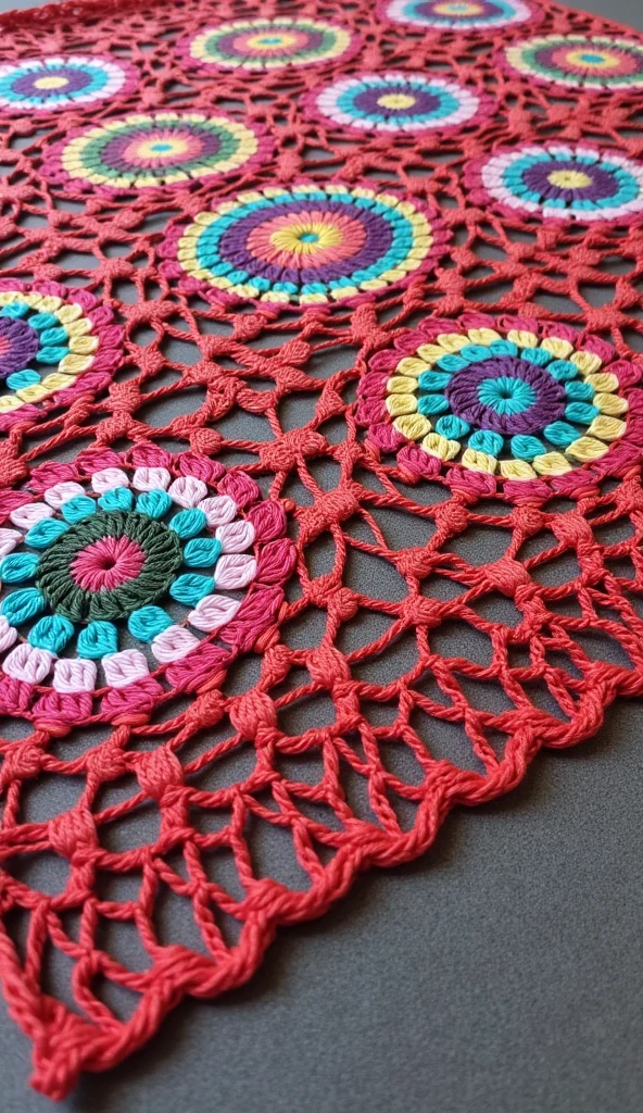 Stable Diffusion Prompt: Vibrant crochet fabric with colorful patterns ...