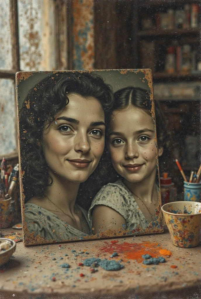 Stable Diffusion Prompt: A close-up of a faded photograph of a mother ...