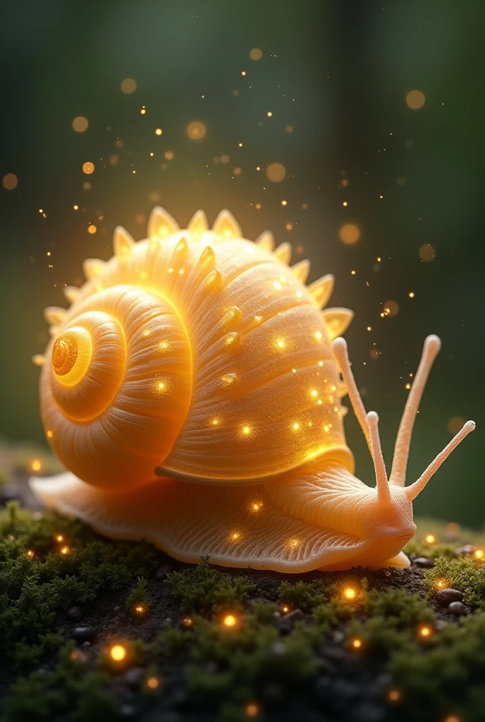 Stable Diffusion Prompt: ((A mystical snail with a shell covered in radiant golden petals