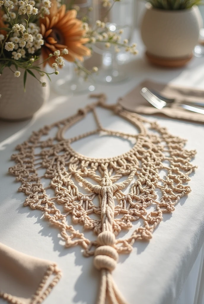 Stable Diffusion Prompt: Stylish macrame table necklace for boho chic jewelry fans