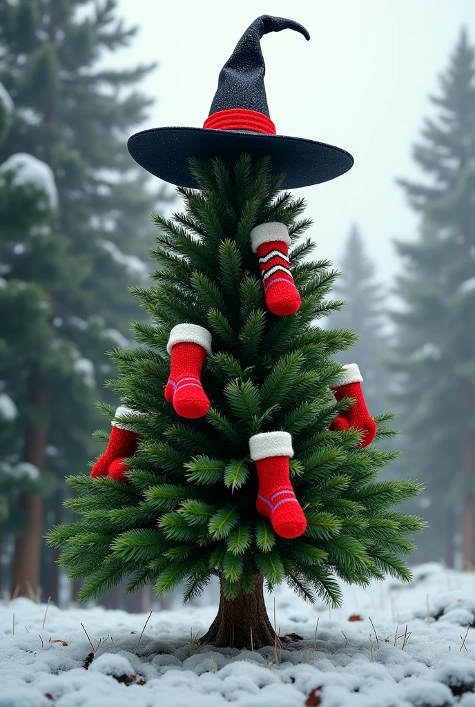 Stable Diffusion Prompt: Festive Fir Tree with Red Socks and Witch's ...