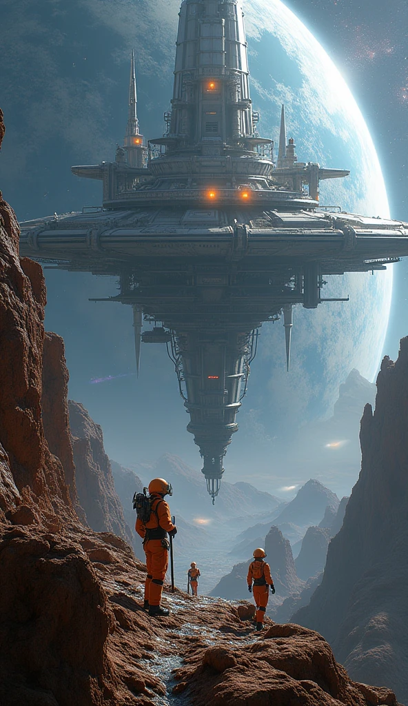 Stable Diffusion Prompt: Sprawling space colony orbits alien planet in stunning outer space vista