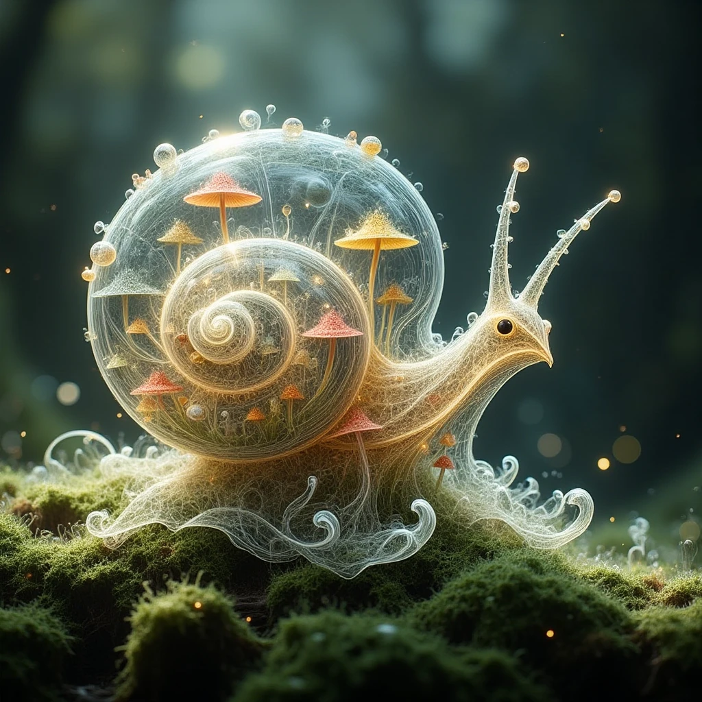 Stable Diffusion Prompt: An illustration of a ((((whimsical transparent glass snail)