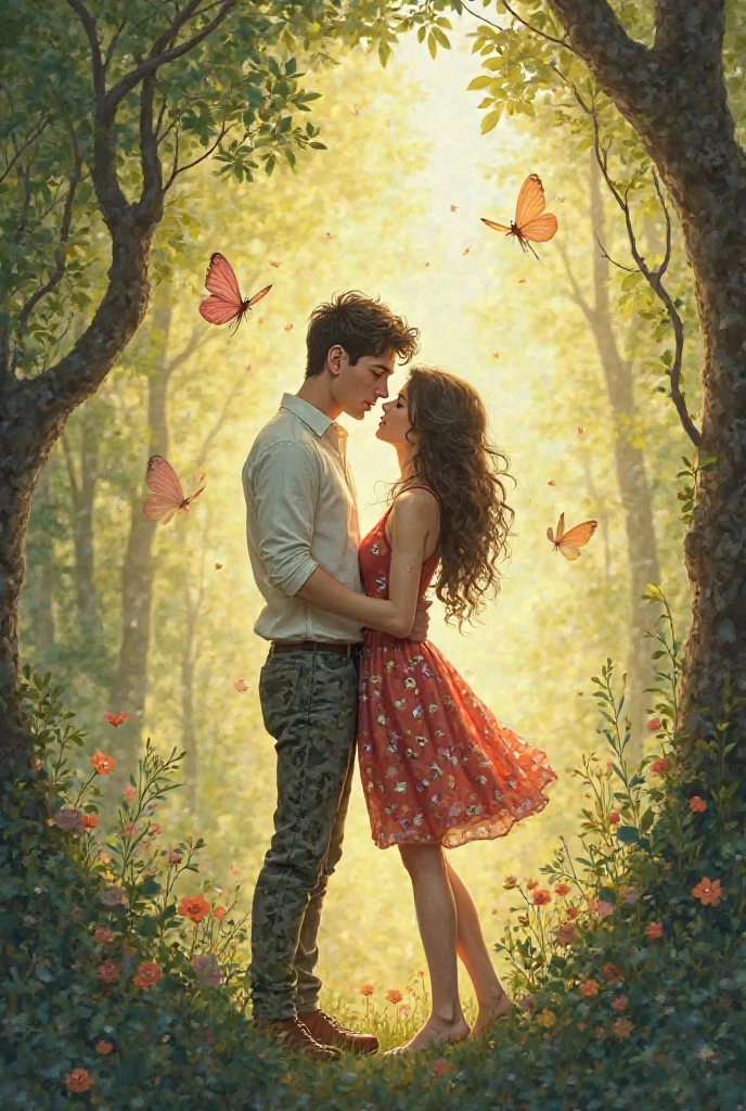 Stable Diffusion Prompt: Romantic couple nearly kissing surrounded by ...
