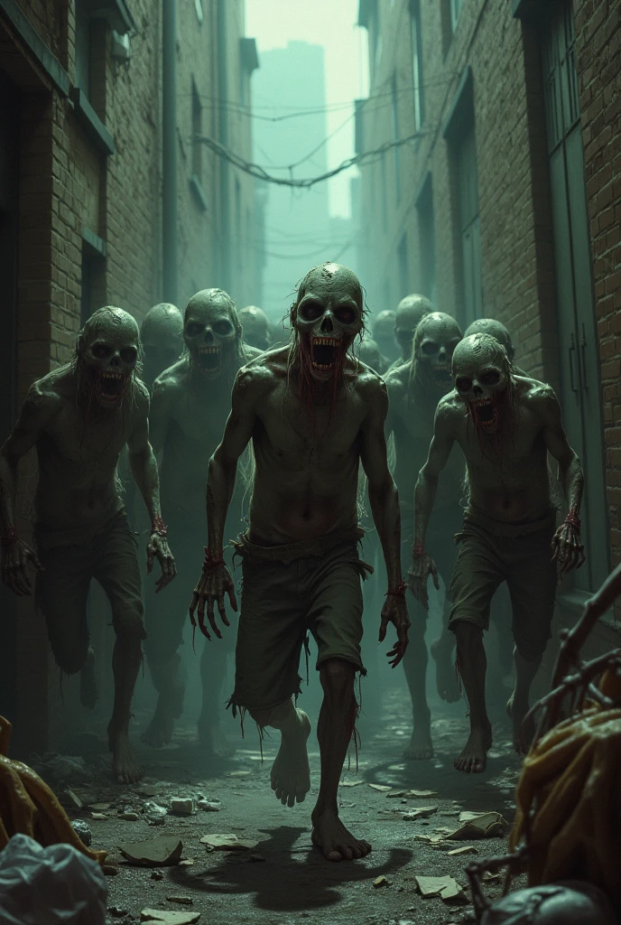 Stable Diffusion Prompt: Thrilling zombie alley escape scene for horror ...