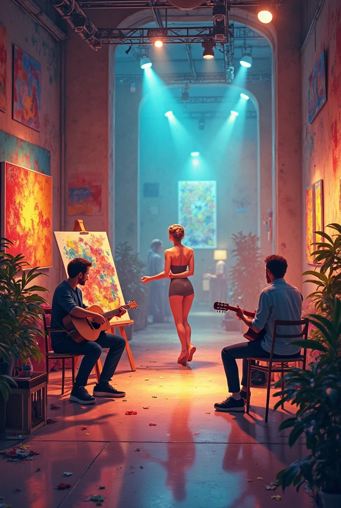 Stable Diffusion Prompt: Vibrant art scene: Painter captures creativity ...