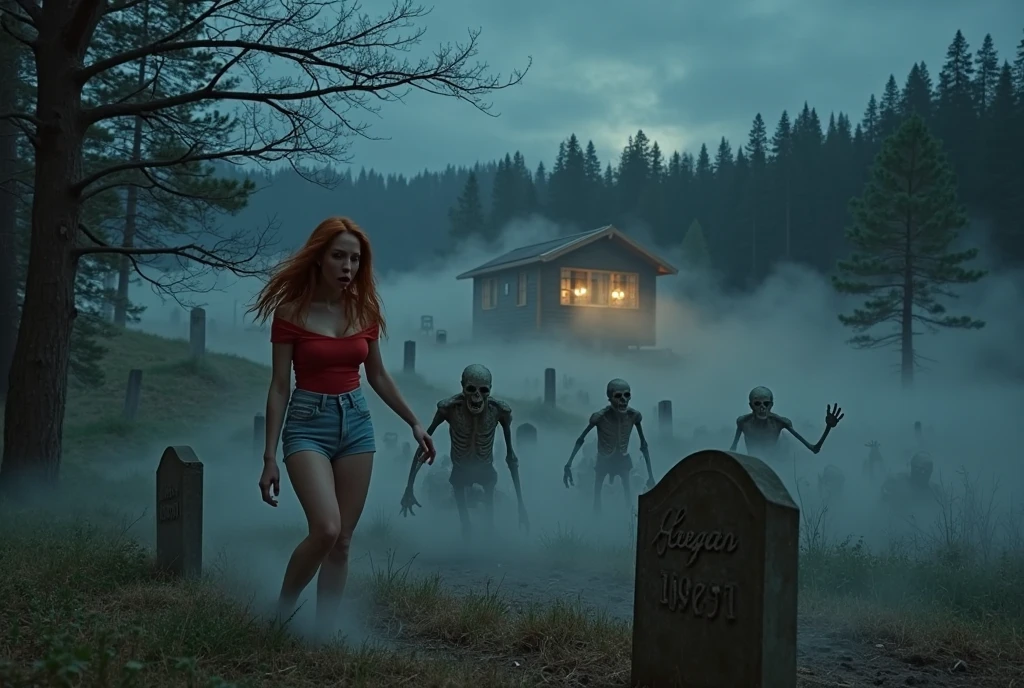 Stable Diffusion Prompt: Mist-covered hillside at night conceals lurking horror