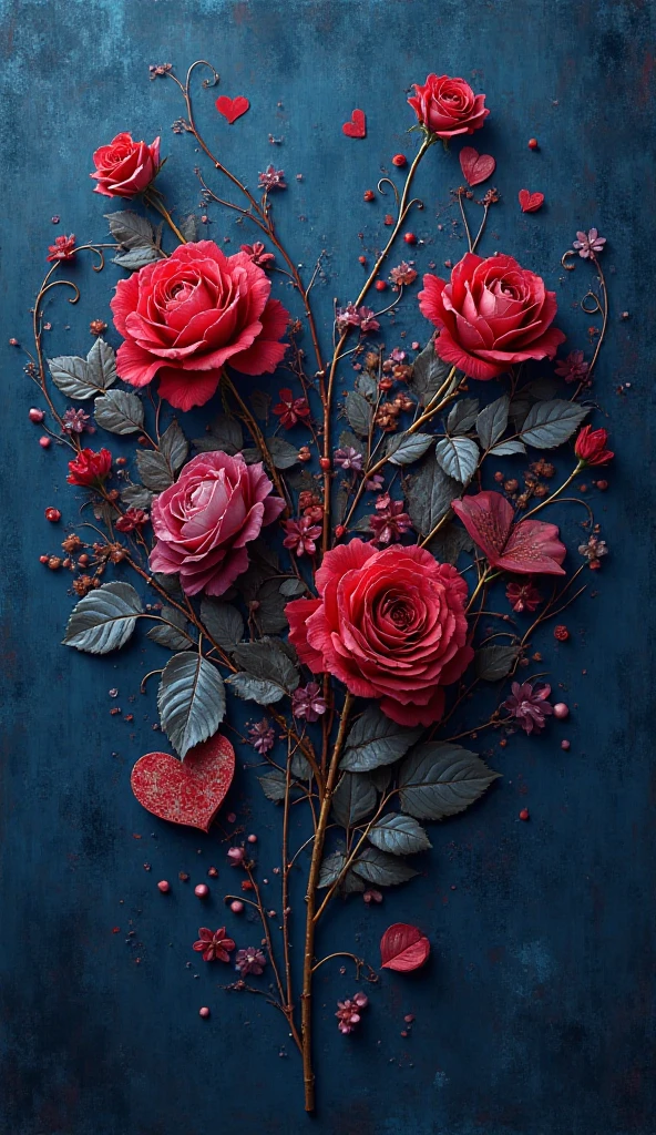Stable Diffusion Prompt: Dark blue background with red and white hearts ...